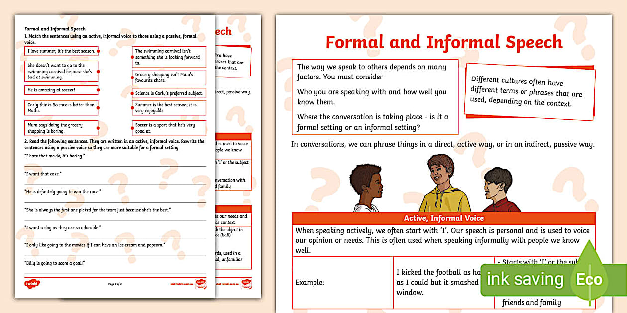 Formal and Informal Speech Worksheet (teacher made) - Twinkl