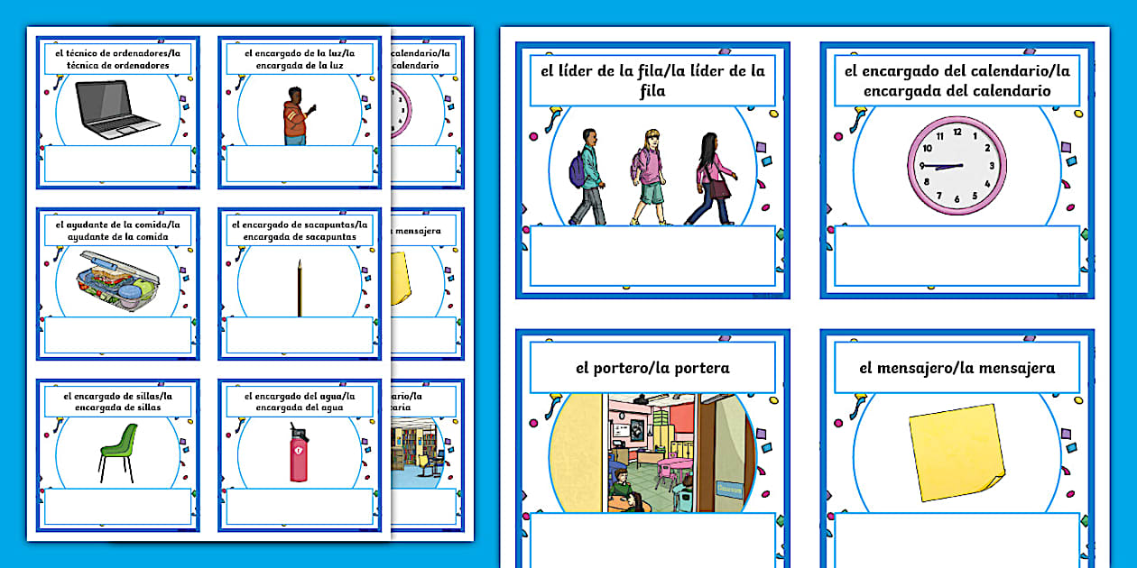 👉 Classroom Job Roles in Spanish Language: Labels