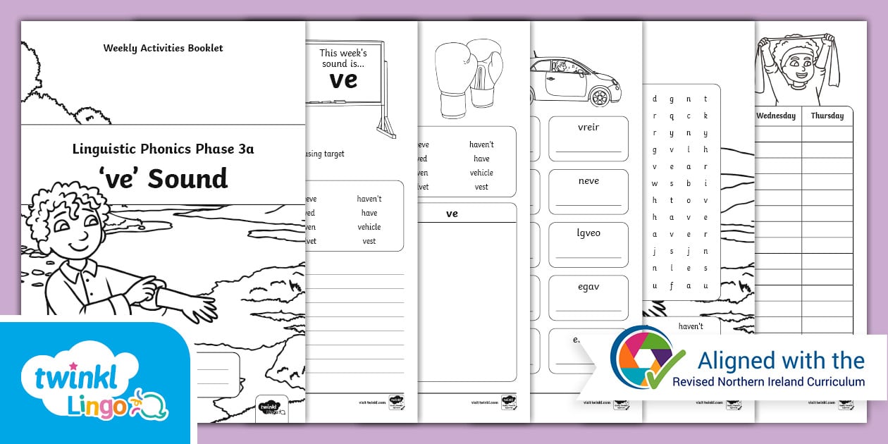NI Linguistic Phonics Phase 3a 've' Sound Activities Booklet