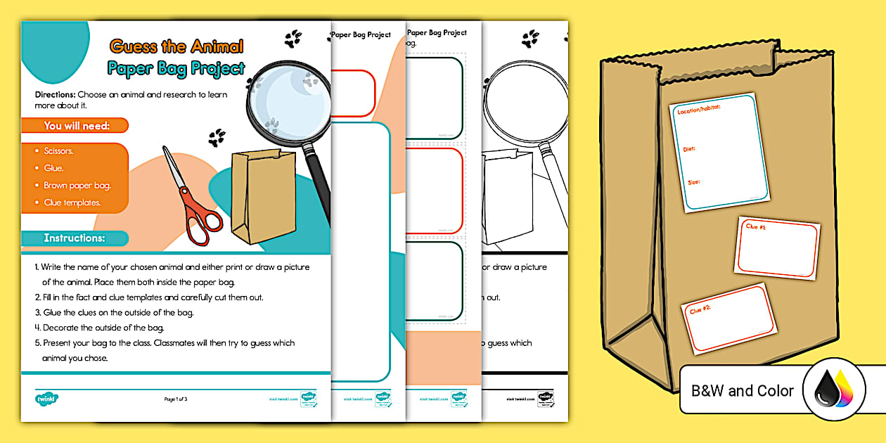 Guess the Animal Paper Bag Project for K-2nd Grade