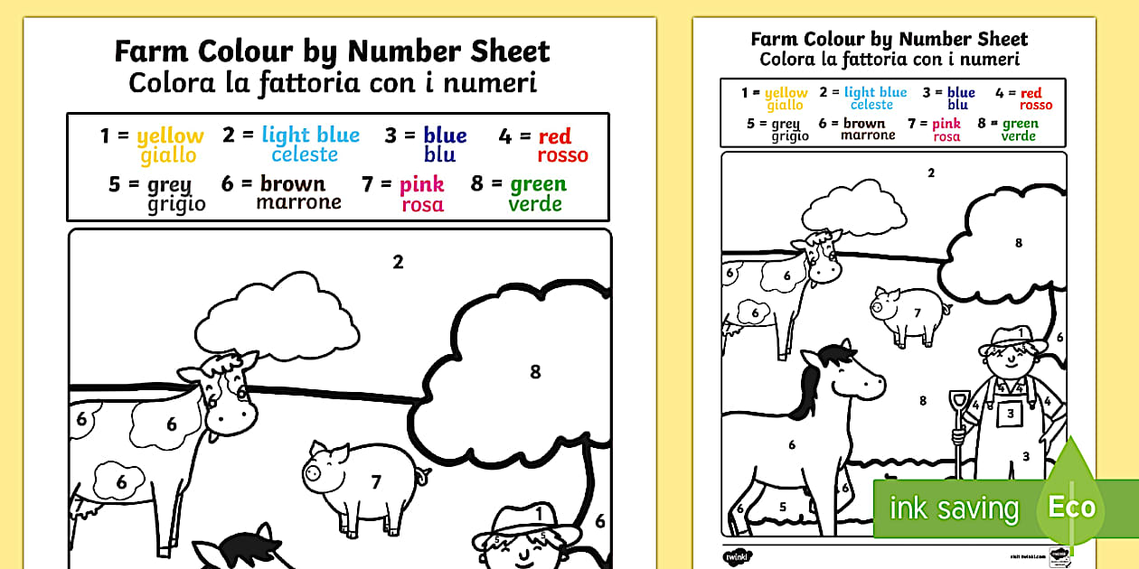Farm Color by Number Activity English/Italian (Teacher-Made)