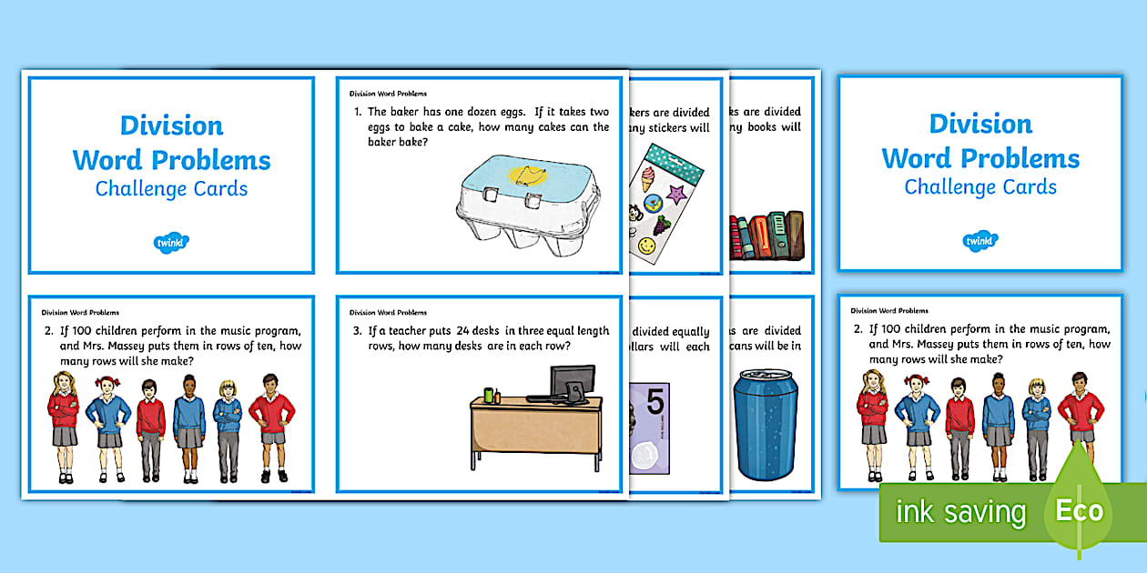 Division Word Problems Challenge Cards - Twinkl