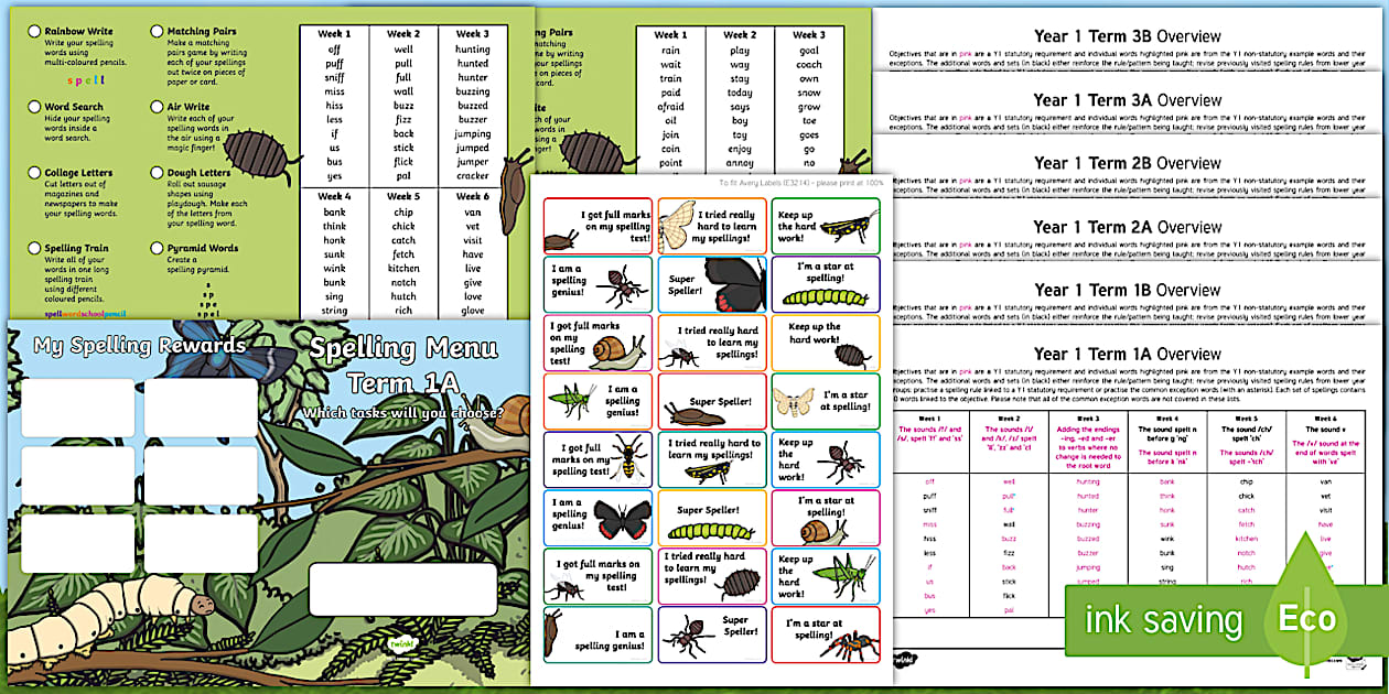 Editable Year 1 Minibeast Themed Spelling Menu Pack - Twinkl