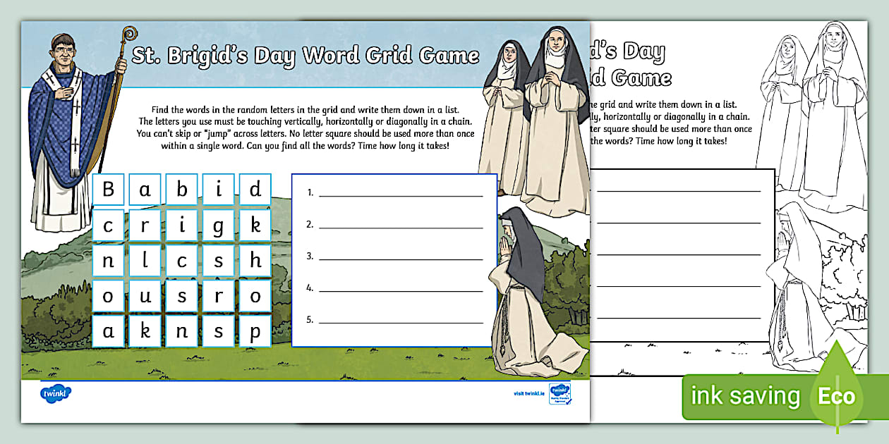 St. Brigid's Day Word Grid Game