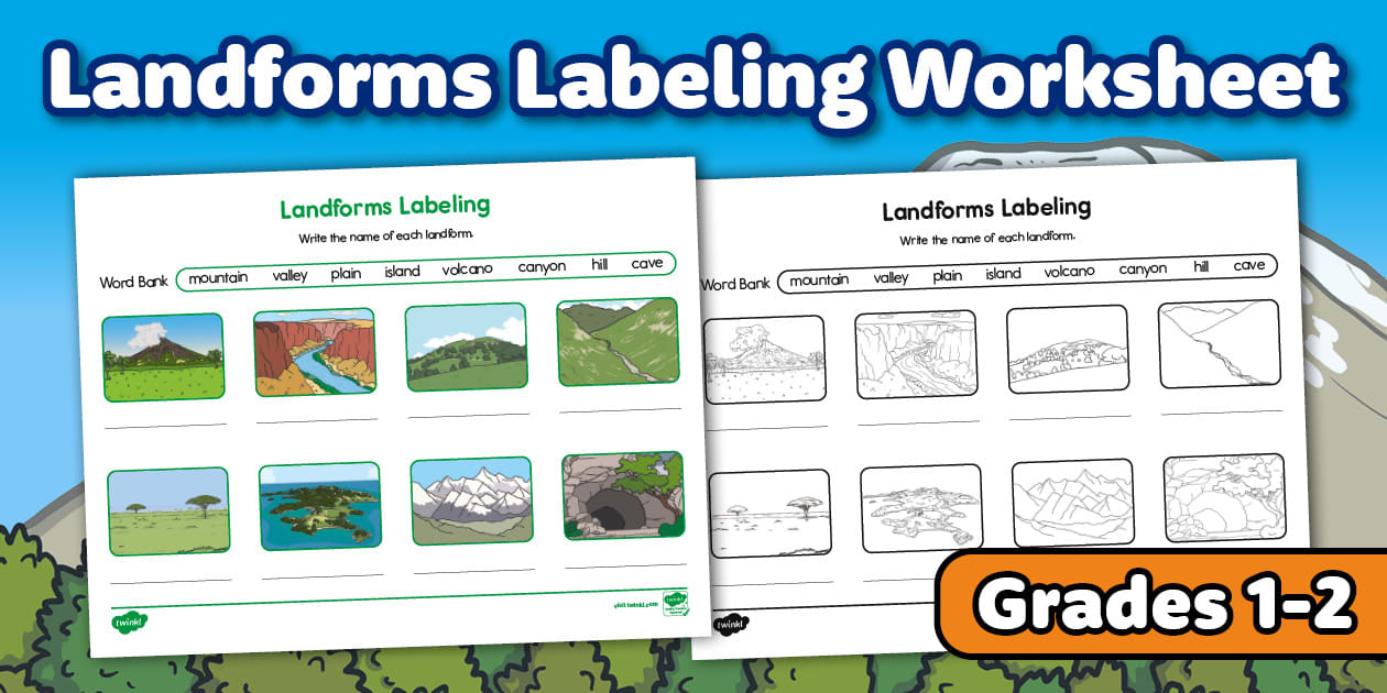 Landforms Labeling Worksheet for 1st-2nd Grade