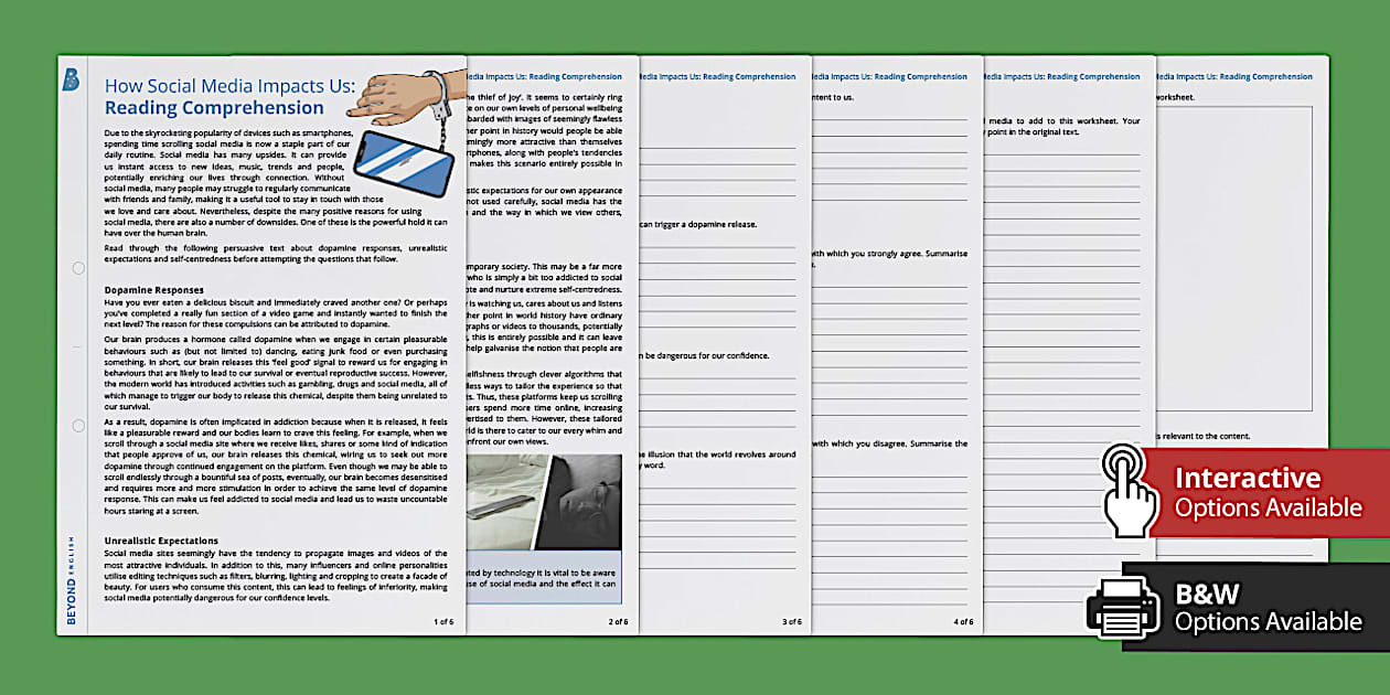 How Social Media Impacts Us: Reading Comprehension - Twinkl