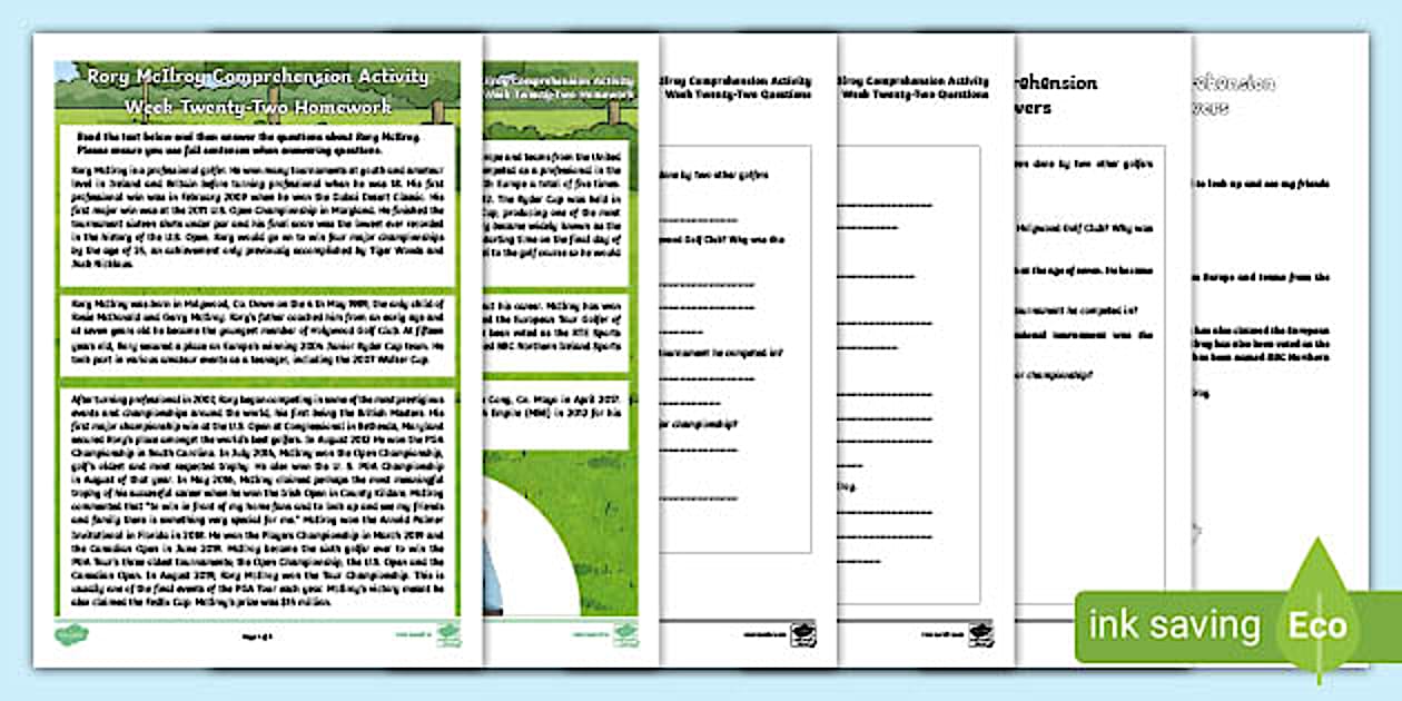 Rory McIlroy Comprehension Activity Week Twenty-Two Homework
