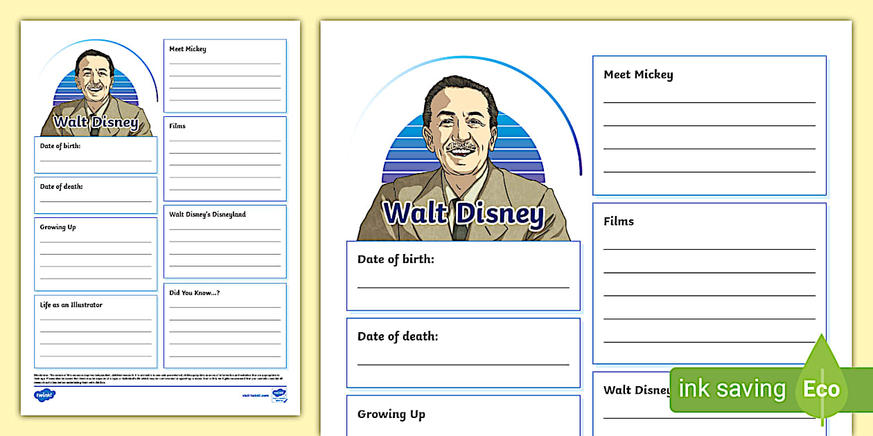 Walt Disney Fact File Template (teacher made) - Twinkl