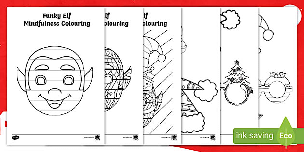 KS1 Funky Elf Mindfulness Colouring Pages - Twinkl