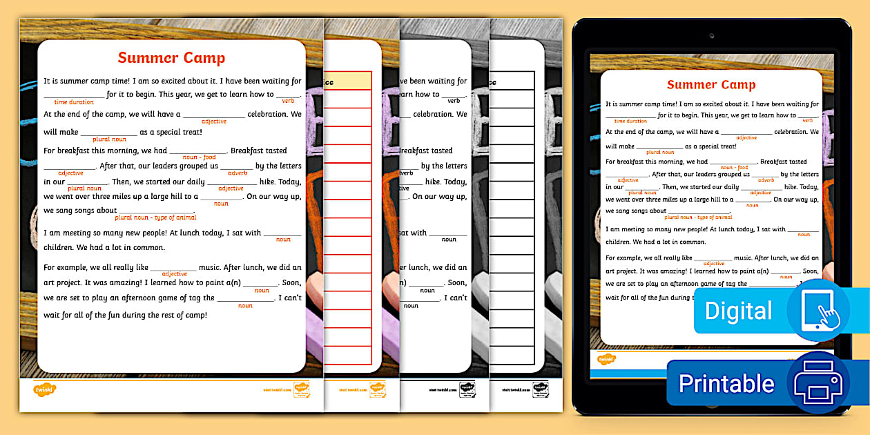 Summer Camp Mad Libs | Resource | Twinkl USA (teacher made)