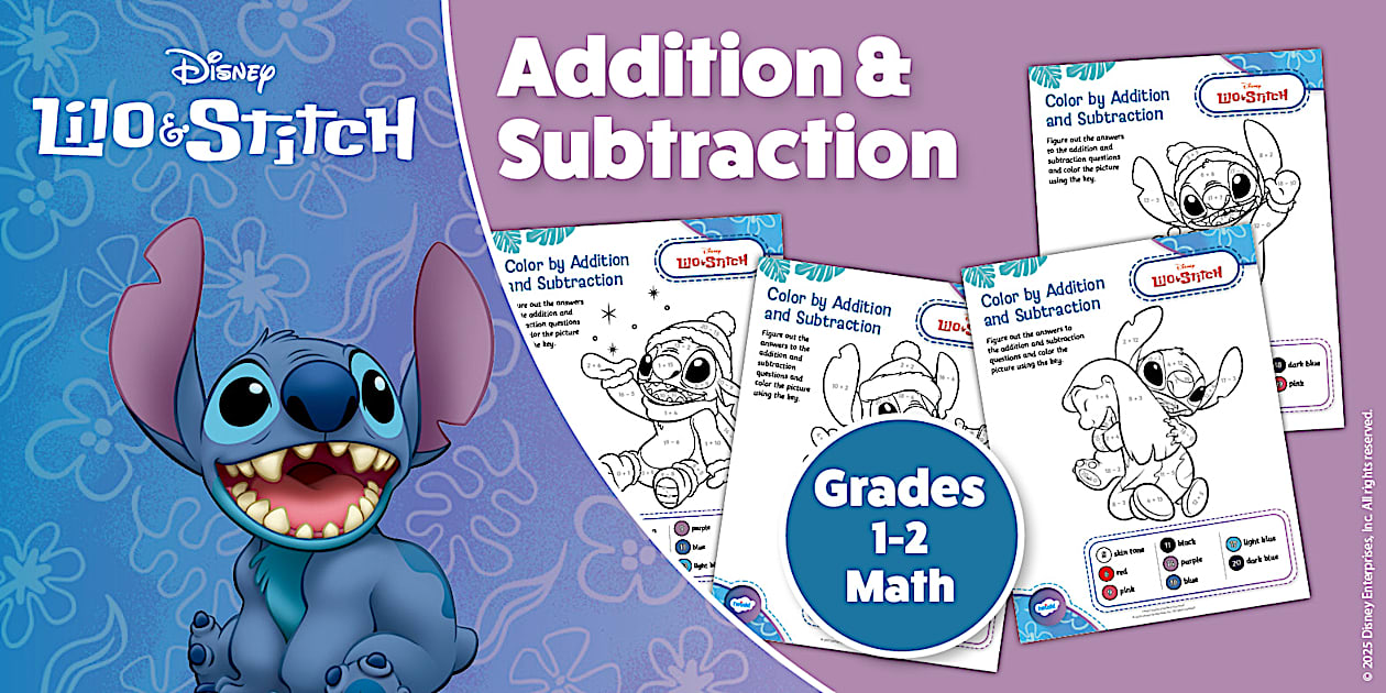 * NEW * Lilo & Stitch: Holiday Add and Subtract Within 20 Worksheets