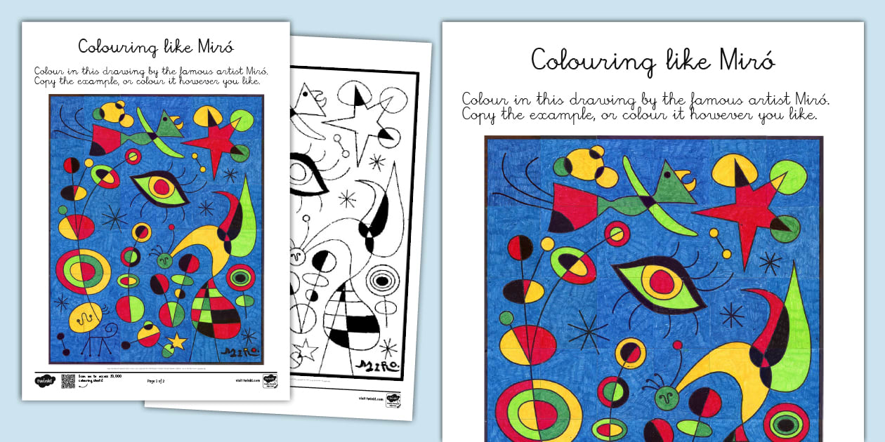 Coloring like Miró Coloring Page (Teacher-Made) - Twinkl