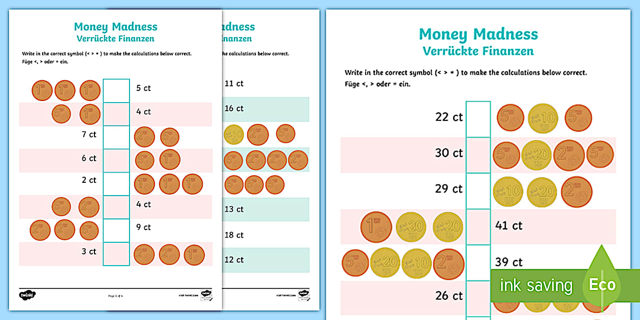Euro Money Madness Worksheet / Worksheets English/German