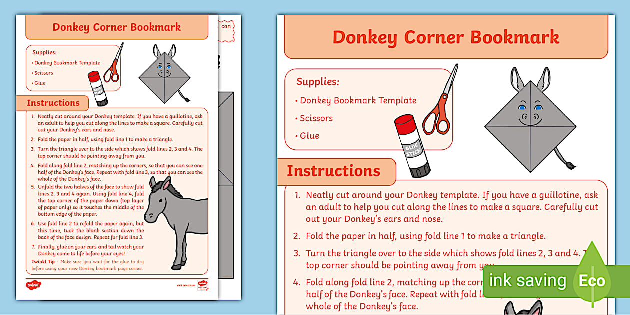 Page Corner Donkey Bookmark Craft | Twinkl | Bookmarks | KS1
