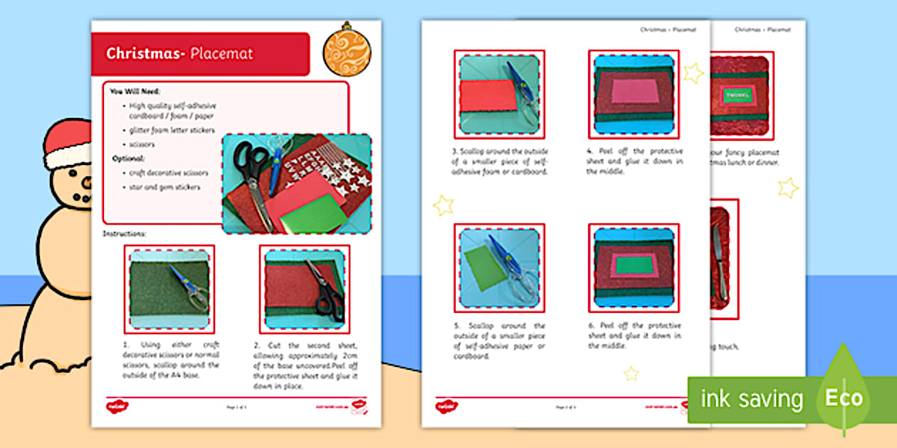Christmas Placemat Craft Instructions (teacher made)