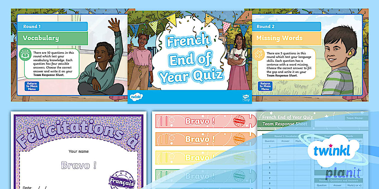 👉 French: End of Year 5 Quiz Pack