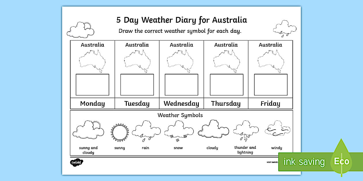 5 Day Weather Diary for Australia Worksheet / Worksheet