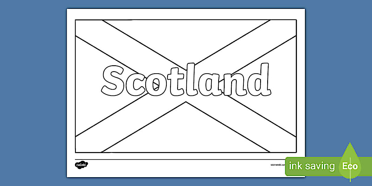 Scottish Flag with Country Name Colouring Page - Twinkl