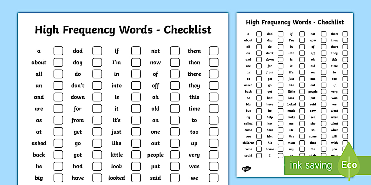 Editable High Frequency Words: Checklist - Twinkl