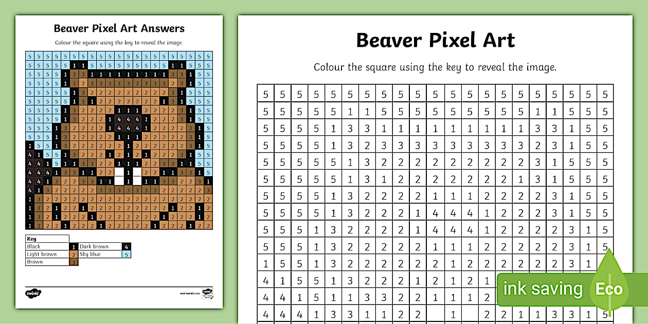 Free Beaver Pixel Art Template for Children: Download now!