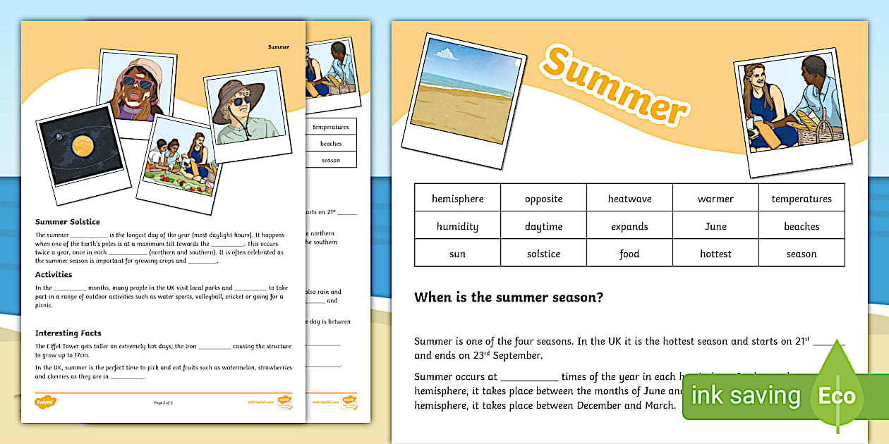 Summer Cloze Activity (teacher made) - Twinkl