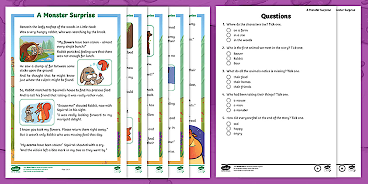 Monster Reading Comprehension Task | F - 2 Resource | Twinkl