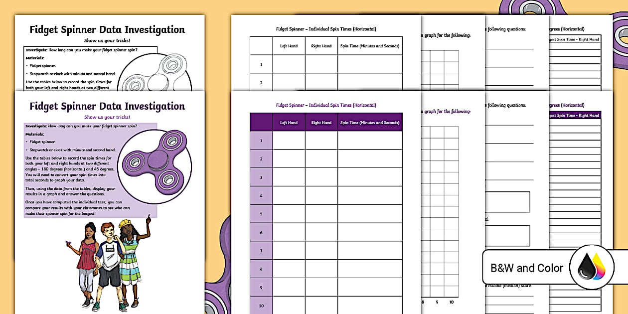Fidget Spinner Data Investigation Worksheet (teacher made)