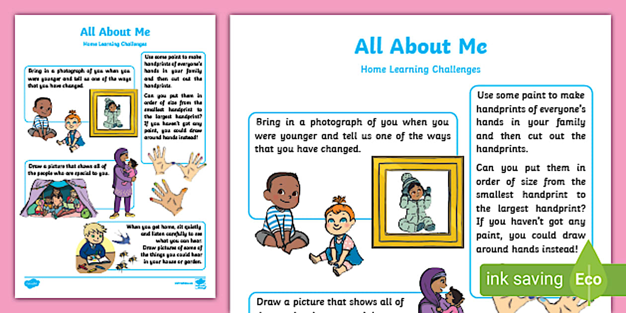 All About Me Home Learning Challenges Nursery FS1 - Twinkl
