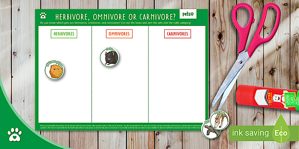 Herbivore, Omnivore or Carnivore? Sorting Activity - Pets