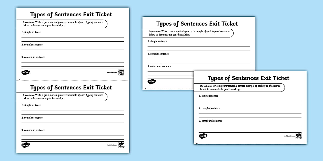 Sixth Grade Types of Sentences Exit Ticket (teacher made)
