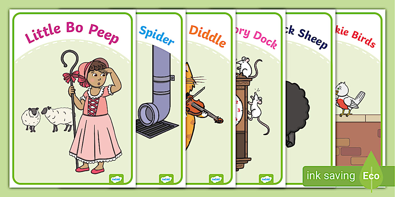 Cursive Nursery Rhyme Characters Display Posters - Twinkl
