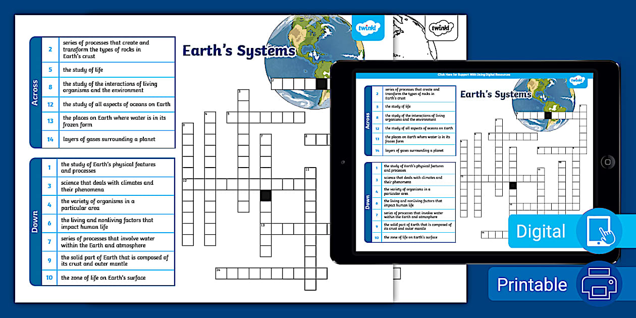 Earth Systems Vocabulary Crossword for 6th-8th Grade