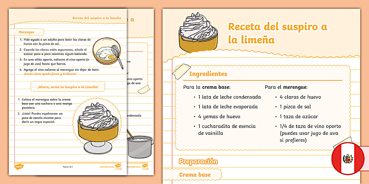 Receta del suspiro a la limeña | Twinkl (teacher made)