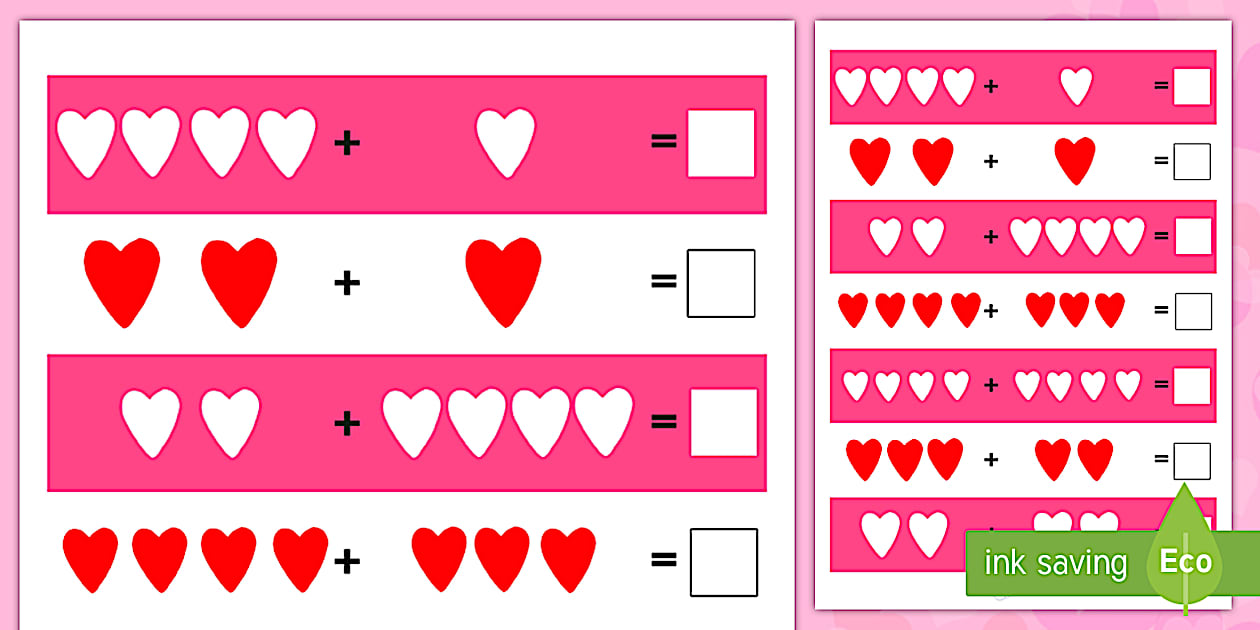 Heart Addition Worksheets (Teacher-Made) - Twinkl