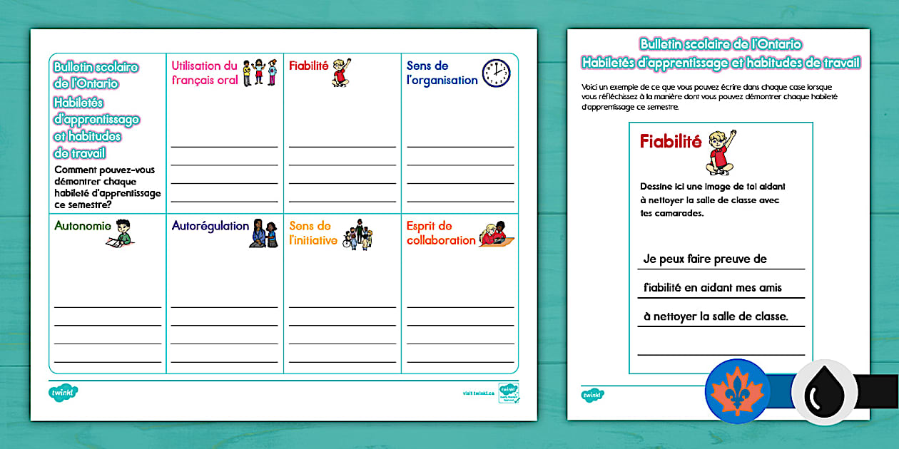 Ontario Learning Skills Goal Organizer Primary Francophone