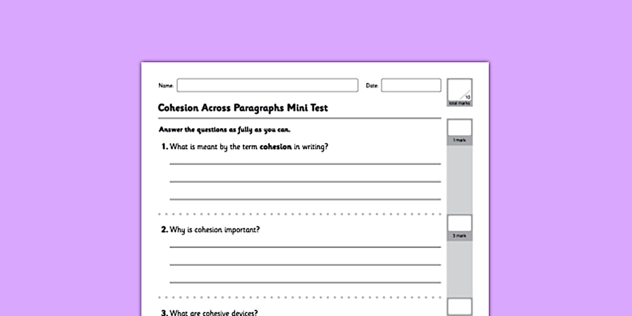 Cohesion Across Paragraphs Test (teacher made) - Twinkl