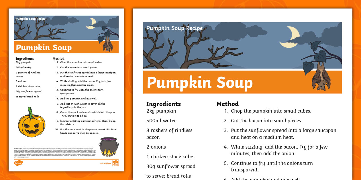 Halloween Pumpkin Soup Recipe Sheets | Primary Resources