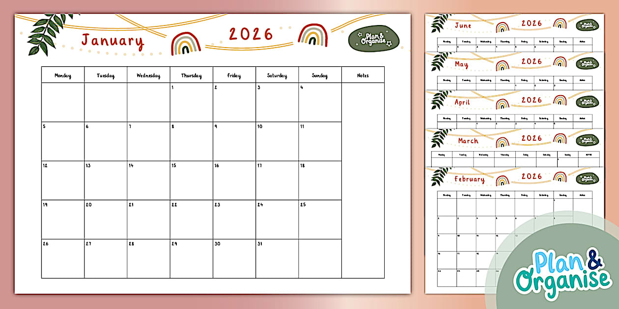 Muted Rainbow | 2024-2025 Month at a Glance Calendar