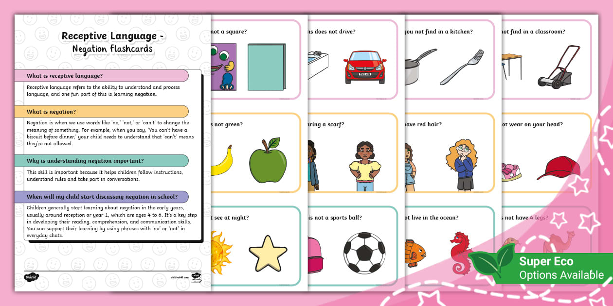 Receptive Language - Negation Flashcards - Twinkl