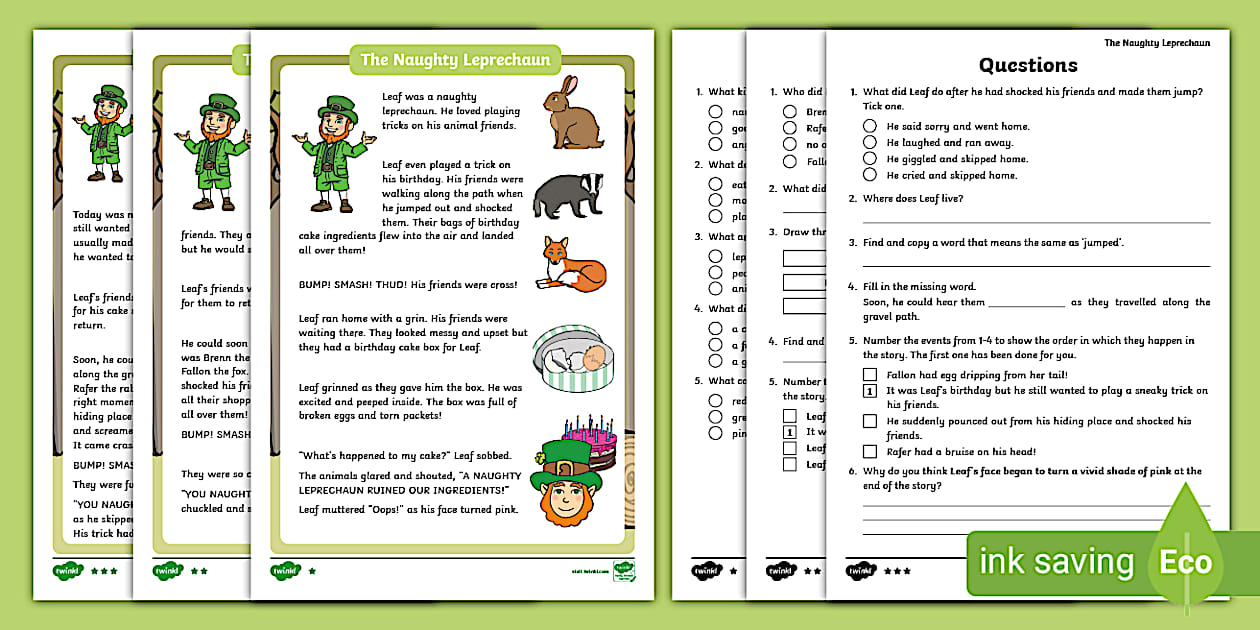 KS1 The Naughty Leprechaun: A St Patrick's Day Story Differentiated Reading