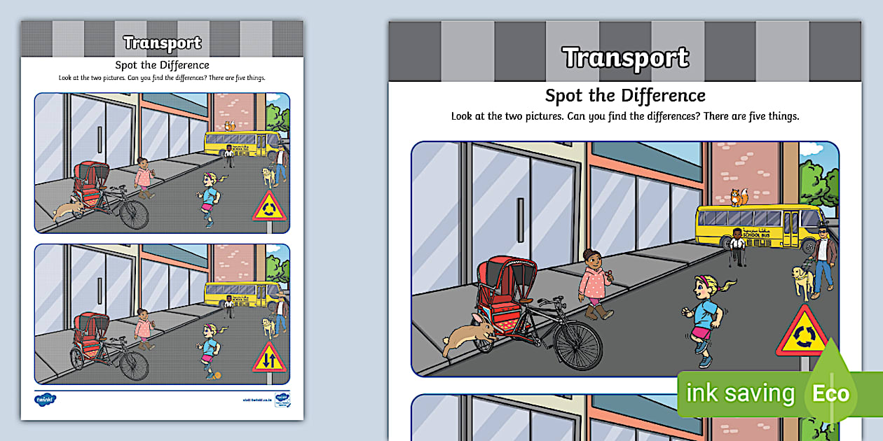 Transport Spot the Difference Worksheet - Twinkl