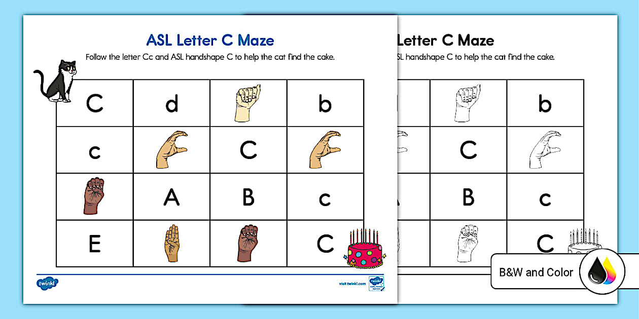 C Sign Language Maze Worksheet | Resource | Twinkl USA