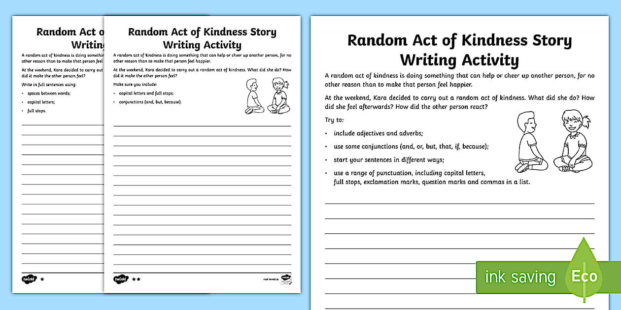 Random Acts of Kindness Story Writing JI-2nd Differentiated Worksheets ...