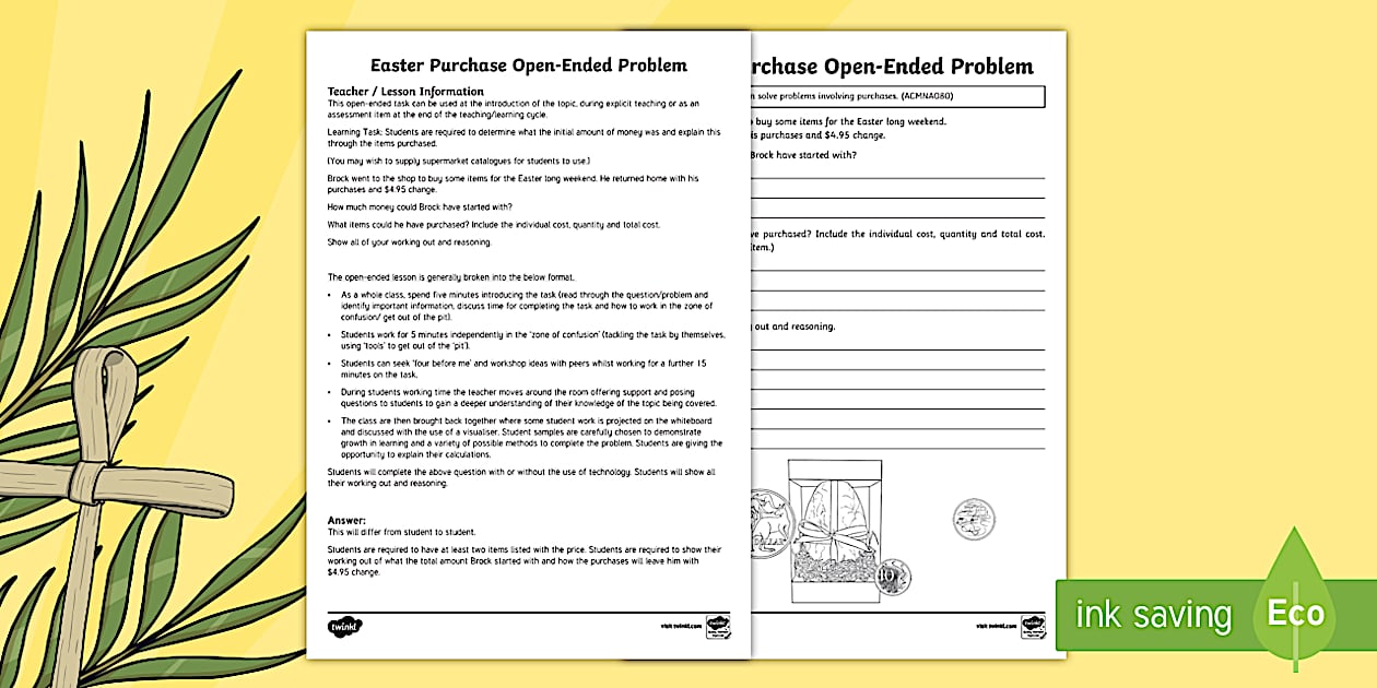Year 4 Easter Purchase Open-Ended Problem Worksheet - Twinkl