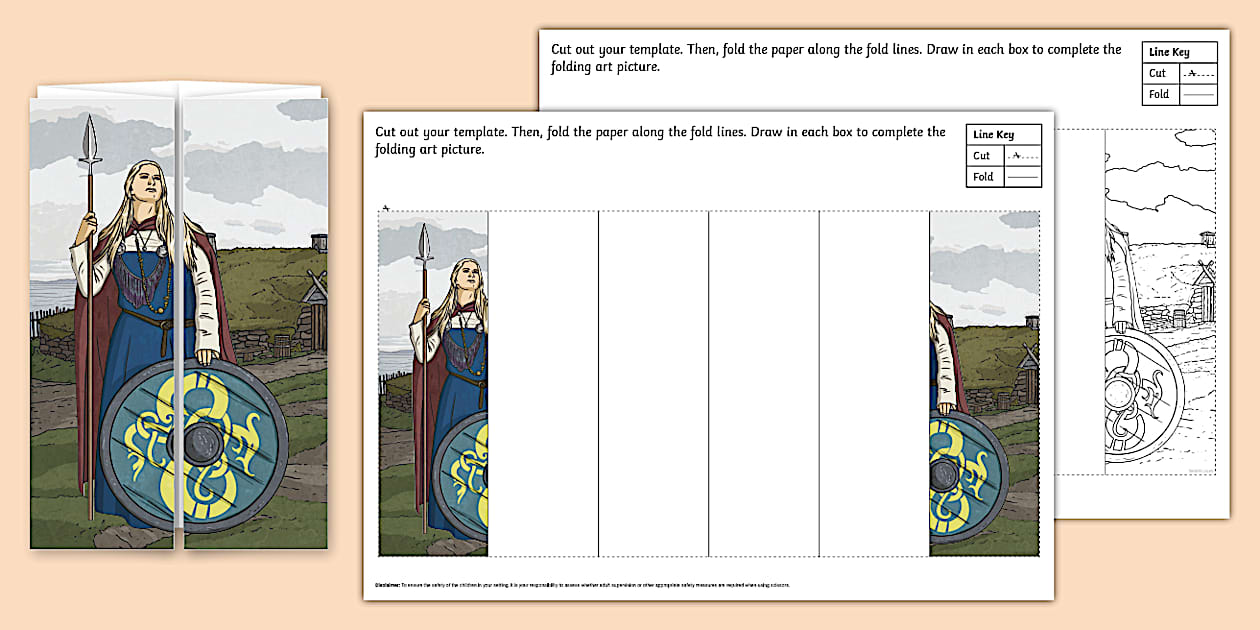 Viking Maiden Folding Art Template (teacher made) - Twinkl