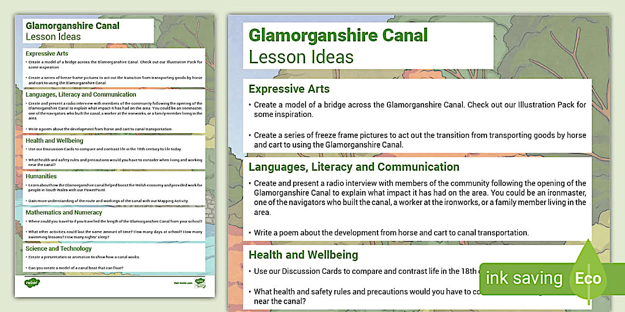 Glamorganshire Canal: Lesson Ideas (teacher made) - Twinkl