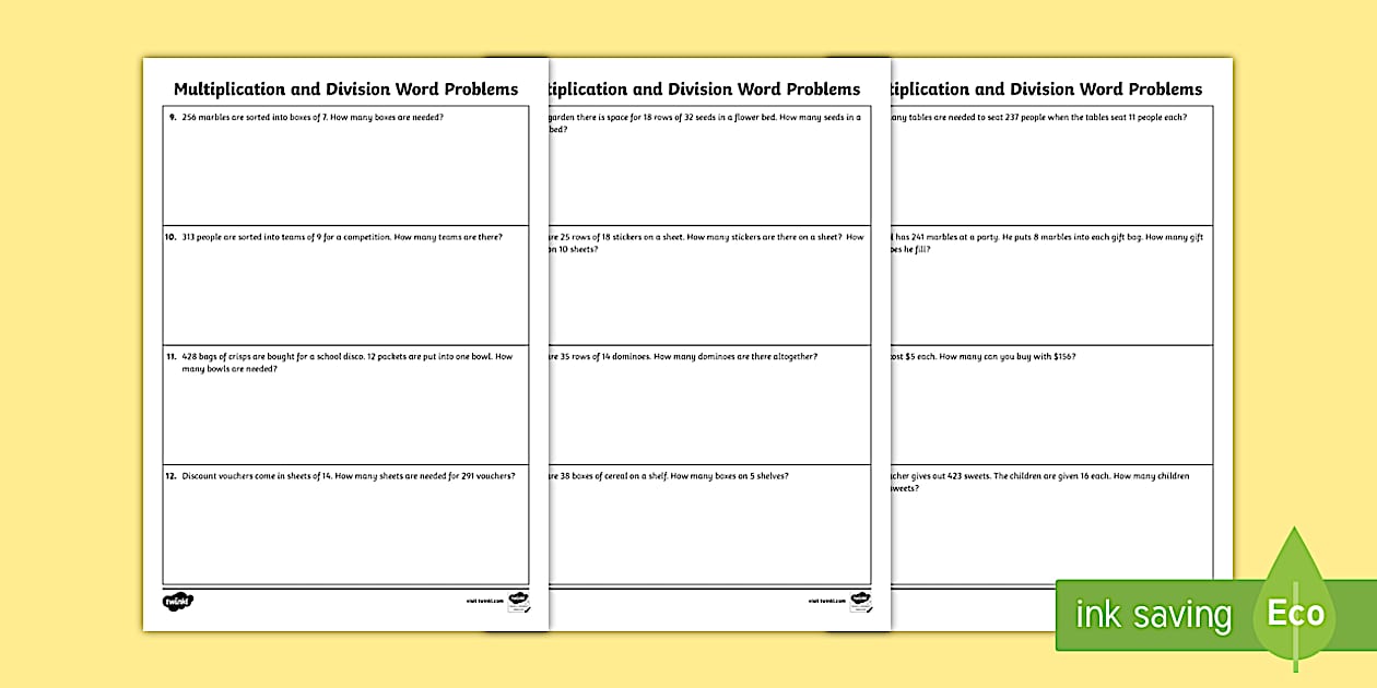Multiplication and Division Word Problems Differentiated Worksheet