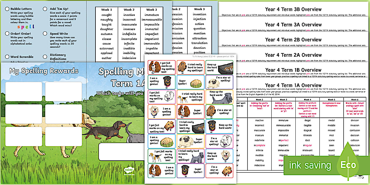 Year 4 Dog Themed Spelling Menu Pack (teacher made) - Twinkl