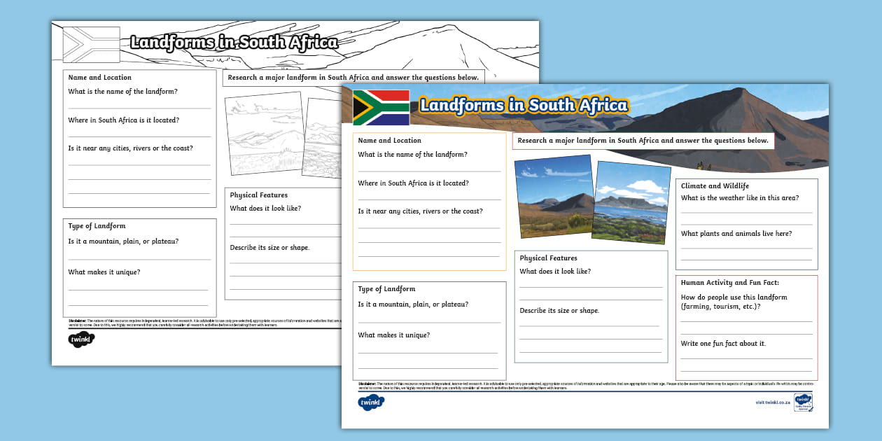 Landforms of South Africa Writing Template - Twinkl