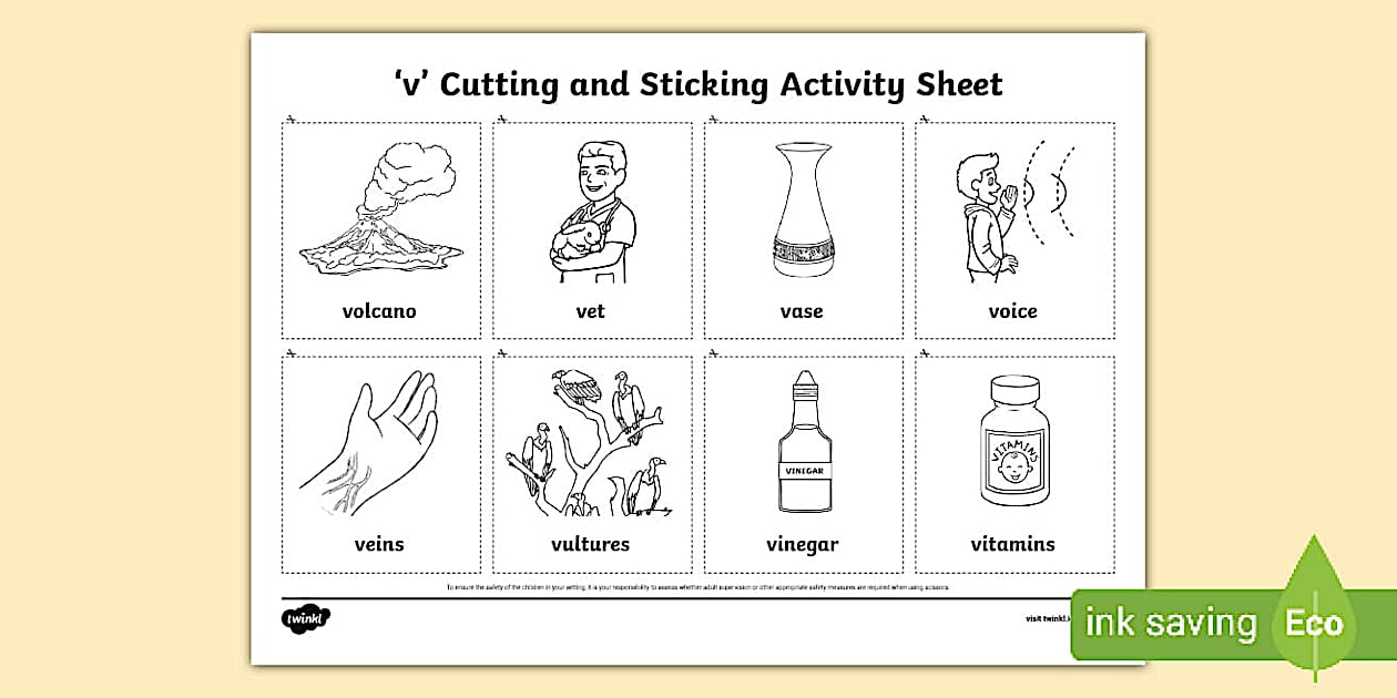 'v' Cutting and Sticking Activity (Teacher-Made) - Twinkl